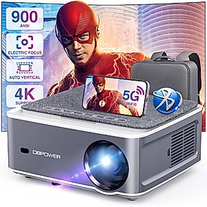[Electric Focus/Auto Correction] 900 ANSI Ultra HD, DBPOWER Native 1080P 5G WiFi Bluetooth Projector, HD Outdoor Projector 4K Support, 4P4D/Zoom/PPT, Portable Mini Movie Projector for Phone/Laptop/DVD