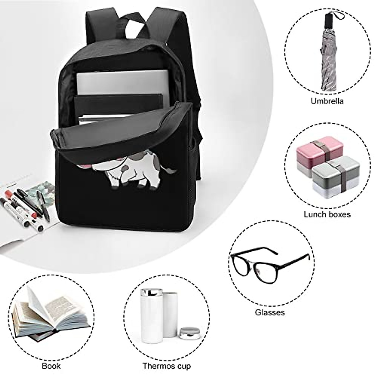 Moana Pua Pig and HeiHei Chicken Printed Backpack 17 Inch Shoulders Daypack Large Capacity Laptop Bag for Men Women