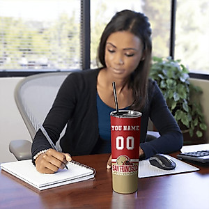 20oz Football City Customs stainless steel Insulated tumbler with Lid and Straws, Personalized football gifts for fans, Travel Cup Adds Your Name and Number