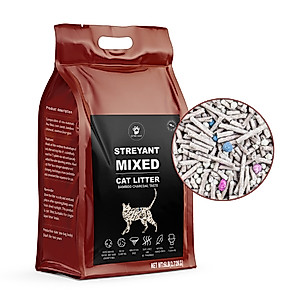 Streyant Mixed Tofu Cat Litter with Bentonite, Quick Clumping Dust Free Odor Control Bamboo Charcoal Kitty Litter Flushable Soluble Litter, Safe for Cats & Kittens (6 lb/Pack)