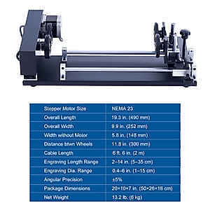 OMTech 4-Wheel Rotary Cutter and Engraver Attachment with Nema 23 2-Phase Stepper Motor for 50W 60W 80W 100W 130W CO2 Laser Engraving Machine Rotary Tool Accessory Kit for Wood and More