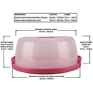 HelloCupcake Portable Cake and Cupcake Carrier / Storage Container - 10.4" Diameter (Inside Cover), Translucent Dome - Perfect for Transporting Cakes, Cupcakes, Pies, or Other Desserts (Fuchsia)