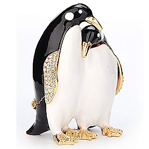 Furuida Trinket Box Penguin with Hinged Enameled Jewelry Box Classic Animal Ornaments Metal Craft Gift for Home Decor