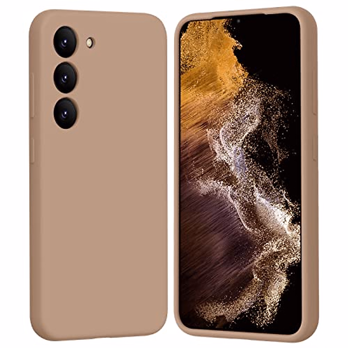 TISOOG Compatible with Galaxy S23 Case 6.1 inch-Silicone Full Cover Shockproof Protective Case with Soft Microfiber Lining Support Wireless Charging Phone Case for S23,Light Brown