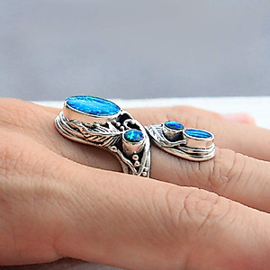 VY JEWELRY Blue Opal 925 Sterling Silver Women Ring - Free Size - Made in Thailand
