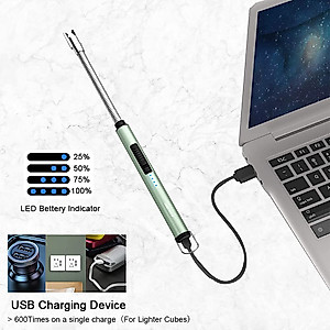 ARECTECH Lighter Candle Lighter Electric Lighter Rechargeable Lighter USB Arc Lighter Plasma for Camping Candle Cooking BBQs Fireworks Green