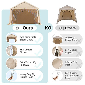 ADVANCE OUTDOOR 13x20 ft Garage Tent Carports with 2 Roll up Doors & Vents Outdoor Portable Storage Shelter for Vehicle Truck Boat Anti-UV Snow Resistant Waterproof, Beige