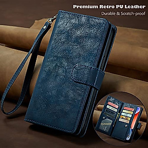 Varikke for iPhone 14 Wallet Case, Detachable Magnetic Wallet Flip Cases with Card Holder & Kickstand & Wristlet Fits iPhone 14 [6.1 inch] Phone Cover for Women Men Durable PU Leather, Vintage Blue