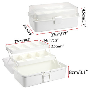 BTSKY 3-Layer Plastic Dividing Storage Box Craft Organizer and Storage with Adjustable Spacers Portable Handled Art Supply Organizer Multipurpose Home Utility Box for Medicine Box Sewing Box Organizer (Beige White)