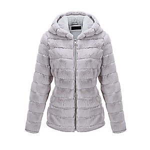 Bellivera Women's Faux Fur Shearling Shaggy Coat Fashion Sherpa-Lined Hood Jacket 1801 Gray L