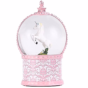 Unicorn Musical Snow Globes, 7.1 Inch Lighted Snow Globe with Swirling Glitter, Battery Operated & USB Powered