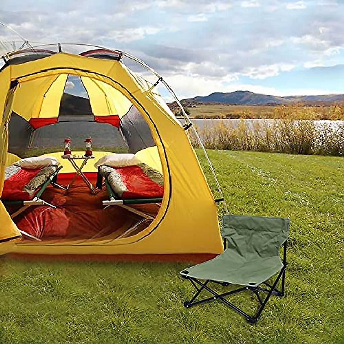 TIYASTUN Low Beach Chairs for Adults,Lightweight Camping Chair, Camp Chair, Folding Chairs for Outside Folding Lawn Chairs for Camping Beach Concert, Low Profile Low Back