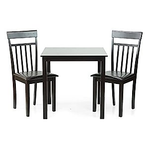 Dining Kitchen Set of 3 Square Table and 2 Classic Wood Chairs Warm in Espresso Black