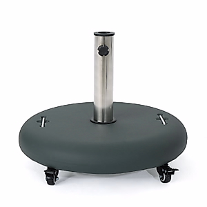 Christopher Knight Home Hayward Outdoor Concrete Circular 80lb Umbrella Base with Stainless Steel Pole Handle, Green