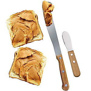 Performore 2PCS Spreader Knives, 12” Peanut Butter Knife that Works Great with Jars and 5” Short Spreading Knife, Stainless Steel Spatulas with Wooden Handle Spreader Set