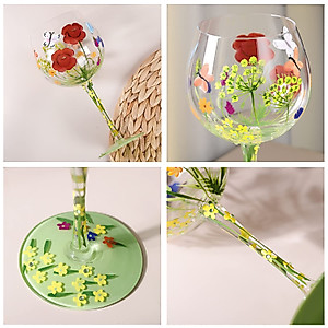 NymphFable Flower Wine Glass 100% Hand Painted Gin Balloon Wine Glass 20oz Personalised Birthday Gift for Women Friend