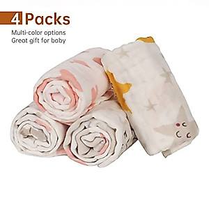 softan Baby Muslin Burp Cloths, 100% Cotton Baby Washcloths, 6-Layer, Super Absorbent Bath Towel or Burp Cloths for Baby Girl Boy, Great Gift for Newborn Baby, 10 x 20 inch, 4 Pack, Unicorn & Star