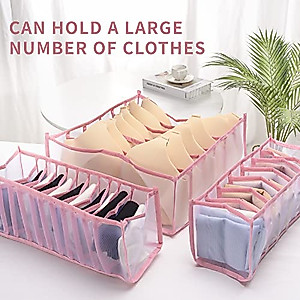 Mantuos Underwear Drawer Organizers Dividers, 3 PCS Wardrobe Organizer, Fabric Storage Boxes Bins for Bedroom, Desk Drawer Dividers Organizer for Clothes Bras Socks Ties Scarves, Draw Organizer Trays (Pink)