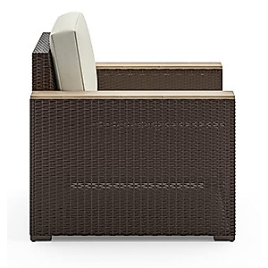 Homestyles 6800-10 Palm Springs Outdoor Arm Chair with Cushion, Weatherproof Woven Wicker Rattan with Acacia Wood Accents, 1 Person, Beige