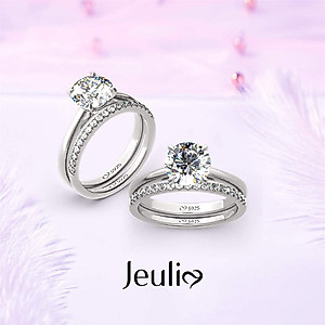 Jeulia 3.5ct Sterling Silver Wedding Ring Bridal Sets Classic Round Cut Anniversary Promise Jewelry with 0.35 ct Side Stone Brilliant Solitaire Band for Her with Gift Box (White, 9.5)