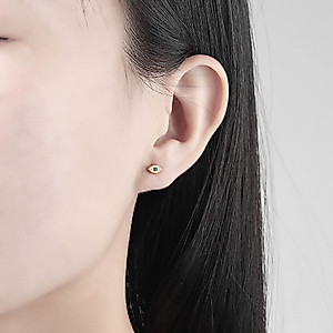 Dainty Evil Eye Mini Stud Earrings Sterling Silver Blue Crystal CZ Wedding Earring Ear Piercing Studs for Women (Gold)