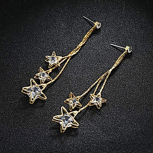 Lucky Star Pendant Tassel Dangle Earrings Fashion Long Shooting Star Drop Earrings Stud for Women (Gold)