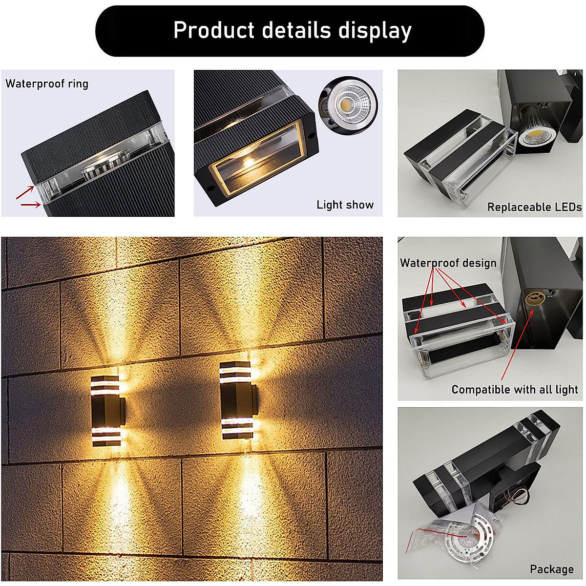 Stayofa 4Pack 12inch LED Square Up&Down Wall Lights 14W 4000K Day White Outdoor Wall Light Aluminum Body Waterproof IP65 led Porch Light for House Patio Garage Garden(No Sensor)