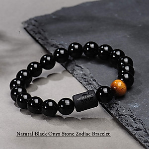 VLINRAS Zodiac Taurus Bracelet for Men Women Taurus Gifts Natural Black Onyx Stone Zodiac Charm Bracelet Constellation Horoscope Jewelry