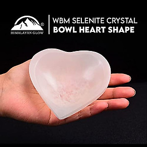 Himalayan Glow Selenite Crystal Heart Shape Bowl 10cm, Reiki Healing Medication & Home Decoration Stone, Ideal for Cleansing and Smudging Plate, White