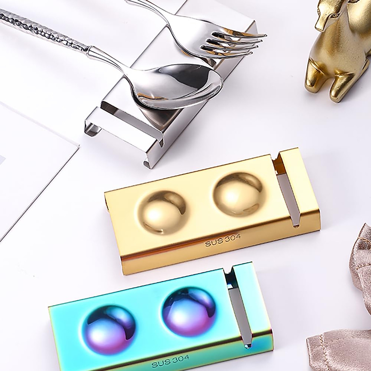 Cutlery Rests Stand for Chopsticks Spoon Fork Knife Rest Rack 304 Stainless Steel Flatware Holder Set of 6 for Dining Table Hotel Restaurant (Silver, 10X4X1.5CM)