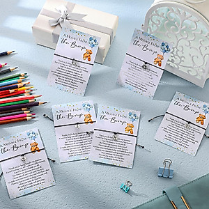 Thyle 50 Set Baby Shower Favors for Guests Adjustable Bracelets with Message from the Bump Card Footprints Charm Baby Shower Bracelets for Gender Reveal Thank You Gifts (Blue Bear)