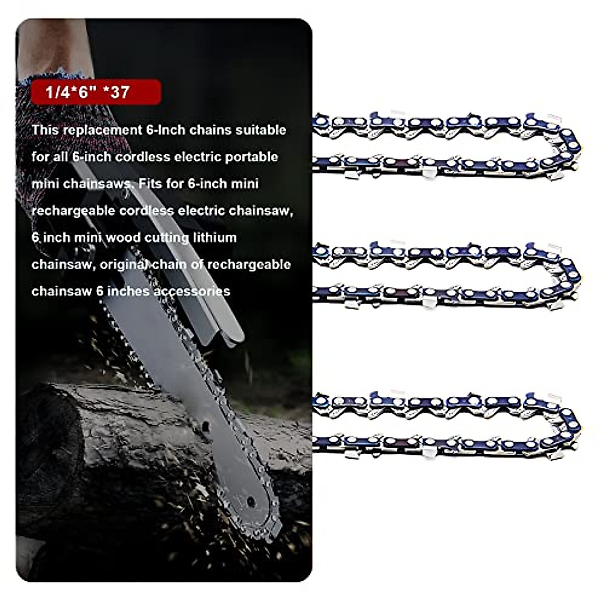 6 Inch Mini Chainsaw Chain , Replacement Cordless Battery Powered Electric Portable Chainsaw Chain , Guide Saw Chain for All 6-inch Mini Chainsaws for Wood Branch Pruning Trimming Cutting (3 Pcs)