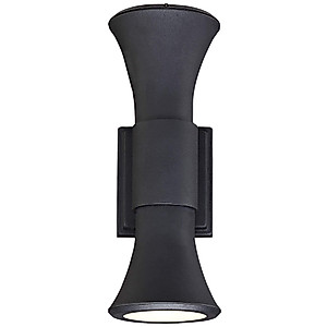 Possini Euro Design Joan Modern Outdoor Wall Light Fixture LED Textured Black Aluminum 14" Sanded Glass Up Down for Exterior House Porch Patio Outside Deck Garage Yard Front Door Garden Home