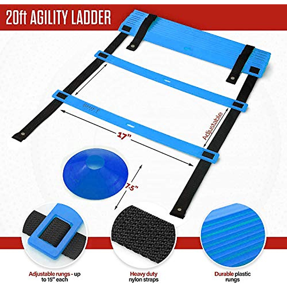 Agility Ladder Speed Training Equipment, Includes 12 Rung Agility Ladder,Running Parachute,Jump Rope,Resistance Bands,12 Resistance Cones for Football,Basketball,Hockey Training Athletes