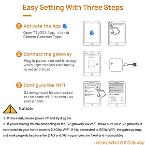 G2 Wi-Fi Gateway Bluetooth Gateway for TTLock, Gateway for Smart Door Lock, Wi-Fi Bridge, G2 Hub, Remote Control Smart Fingerprint Lock, Work with Alexa Voice Control
