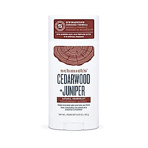 Schmidt's, Aluminum Free Natural Deodorant for Women and Men 24 Hour Odor Protection Certified Cruelty Free Vegan Deodorant oz, Cedarwood + Juniper, 3.25 Ounce
