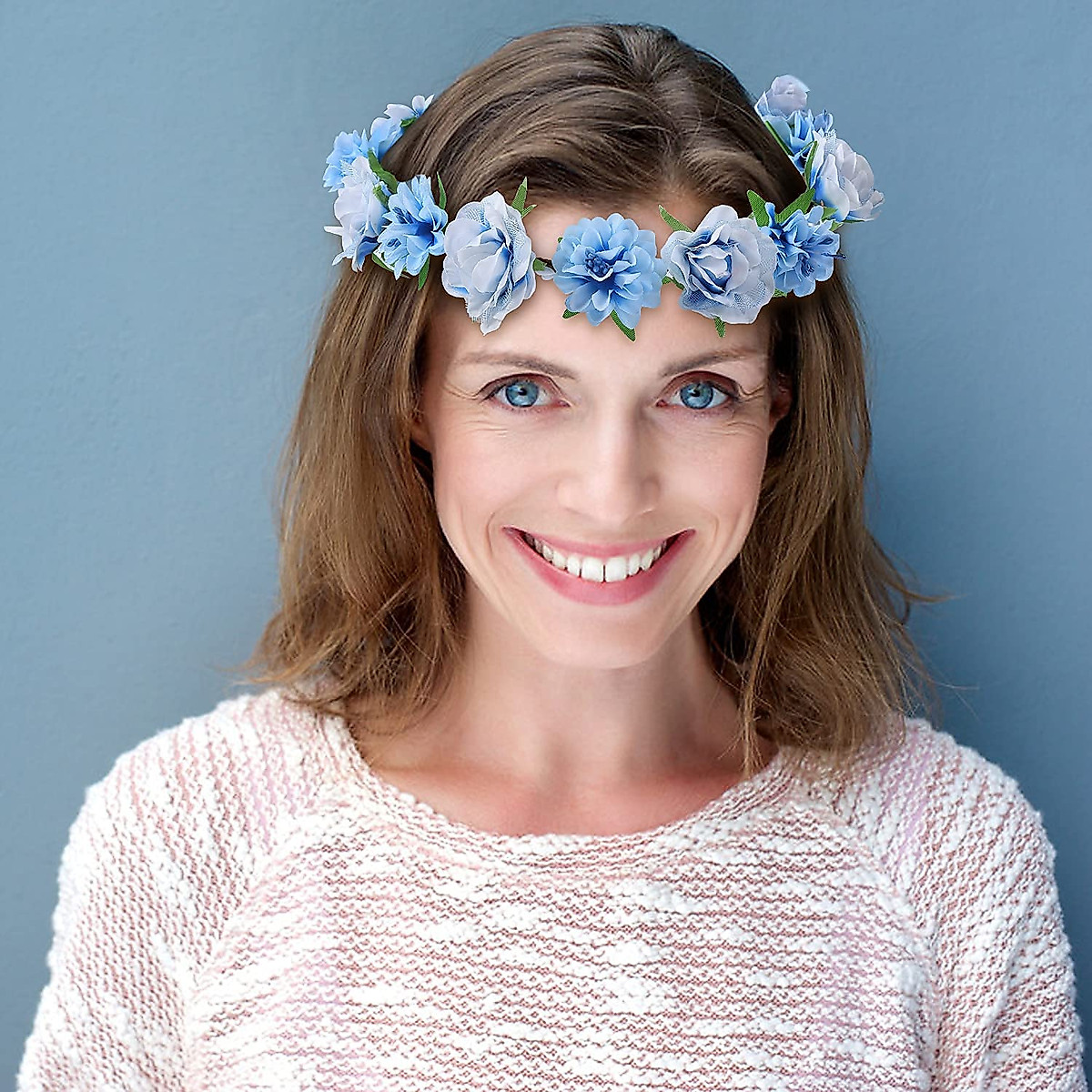 Cinaci 8 Pack Boho Hawaiian Sunflower Daisy Rose Flower Crown Wreath Handmade Adjustable Headbands Tiara Garland Wedding Party Headpiece Accessories for Women Brides Bridemaids Girls Teens