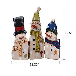 YUMBOR Wood Snowman Folding Screen Antique Table Top Mantel Centerpieces Winter Christmas Indoor Outdoor Decorations 12.5''H