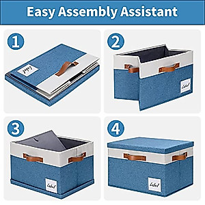 GhvyenntteS Fabric Storage Bins with Lid (6-Pack) Large Closet Storage Bins with Lid and 3 PU Handles, Foldable Fabric Storage Boxes with Label Window for Home Bedroom Office (Grey & Blue, Large)
