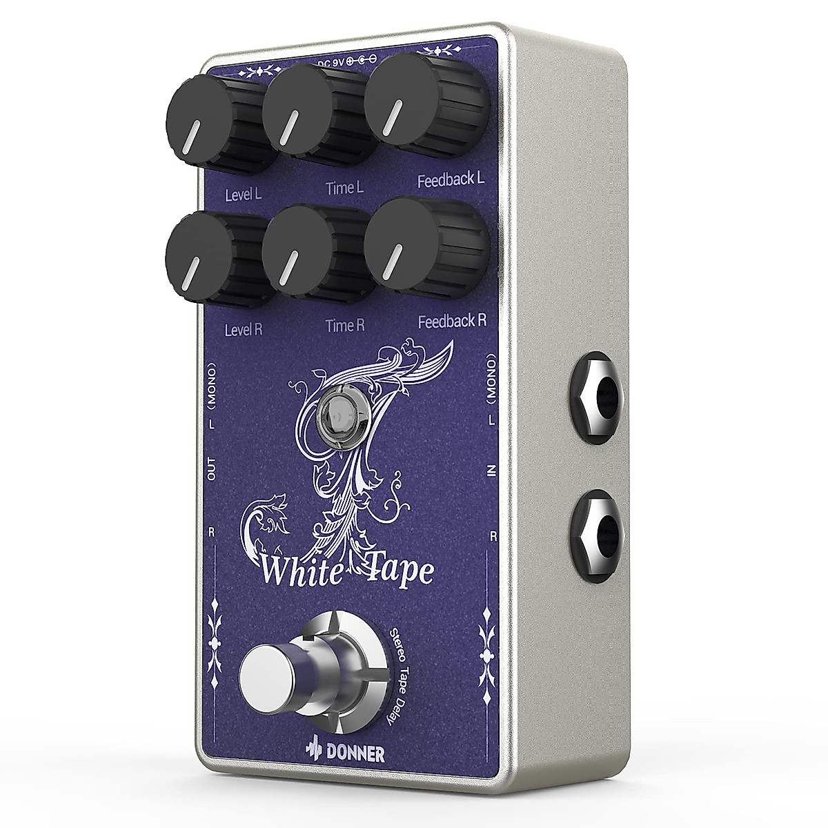 Donner White Tape Stereo Delay Pedal, Analog Delay with Echo Effect, True Bypass, 2 Independent Channels for Electric Guitar, Bass, Synth, Drum Machine