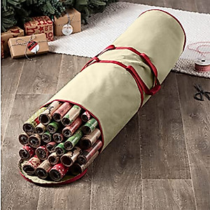 ZOBER Christmas Wrapping Paper Storage Bag - Fits 14 to 20 Standard Rolls Upto 40" Gift Wrap Round NW Storage Bag (Ivory)