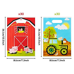 A1diee 60Pcs Farm Animals Party Favor Goodie Treat Bags Cow Chick Barnyard Animals Themed Snack Candy Plastic Bag for Birthday Party Decorations Supplies Farmhouse Gift Bags for Girls Kids Baby Shower