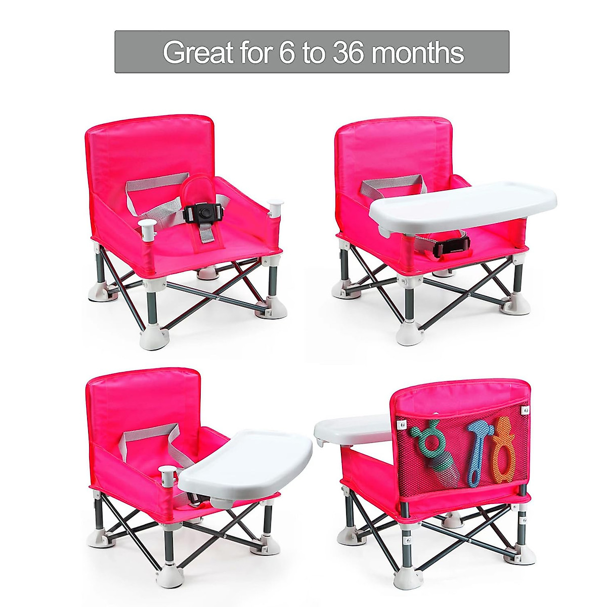 PandaEar Portable Travel Booster Seat with Tray| Folding Baby Seat Booster High Chair for Dining Table| Compact Camping Chair for Lawn, Beach Indoor/Outdoor Use| Toddlers, Kids