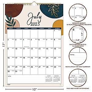 Calendar 2023-2024 - Aug. 2023 - Dec. 2024, 2023-2024 wall calendar with 18 Months, 17" x 12", Twin-Wire Binding + Hanging Hook + Large Blocks with Julian Dates, 2023-2024 Calendar for Organizing - Colorful Lump