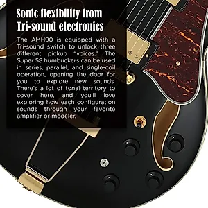 Ibanez AMH90 AM Artcore Expressionist Semi-Hollowbody Electric Guitar, Black