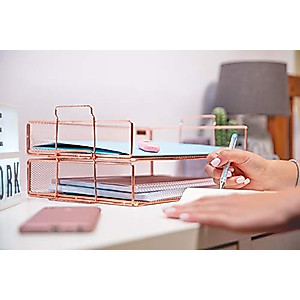 Rose Gold Letter Tray - 2 Tier Rose Gold Desk Organizer for Women, Stackable Paper Tray Organizer, File Organizer for Home Office and Desk Accessories