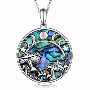 Mushroom Necklace Sterling Silver Moon Phase Pendant Necklace Magical Mushroom Jewelry Gifts for Women