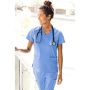 Med Couture Women's 'Peaches Collection' Double V-Neck Scrub Top, Black, Large