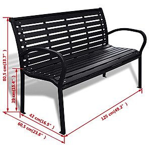 vidaXL Outdoor Patio Bench, Garden Park Bench with Armrests, Front Porch Chair for Backyard Deck Lawn Yard Poolside, Steel and WPC Black