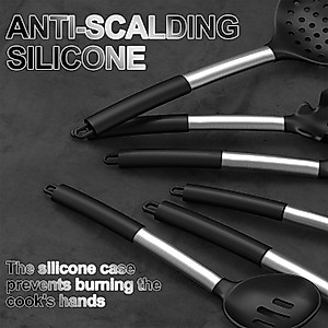 Silicone Kitchen Utensils Set, Umite Chef Large Heat Resistant Cooking Utensil, 26Pcs Silicone Spatulas Set, Stainless Steel Handle, Black Kitchen Gadgets Tools Set for Nonstick Cookware